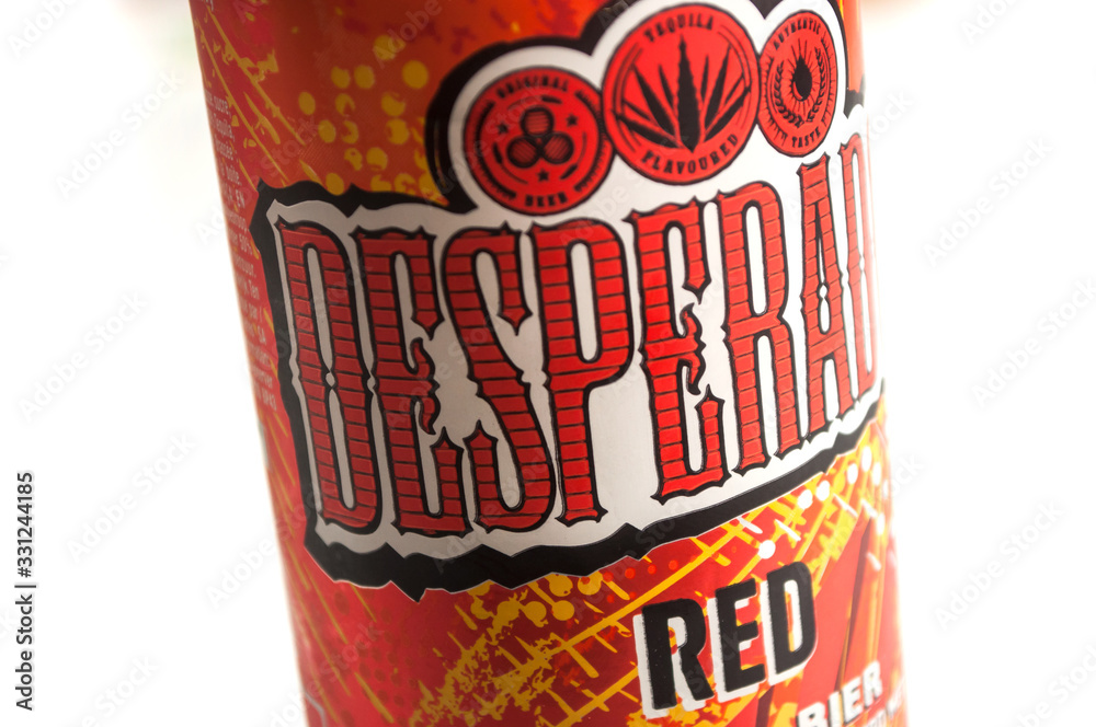 Mulhouse - France - 17 March 2020 - Closeup of Desperados beer can on ...
