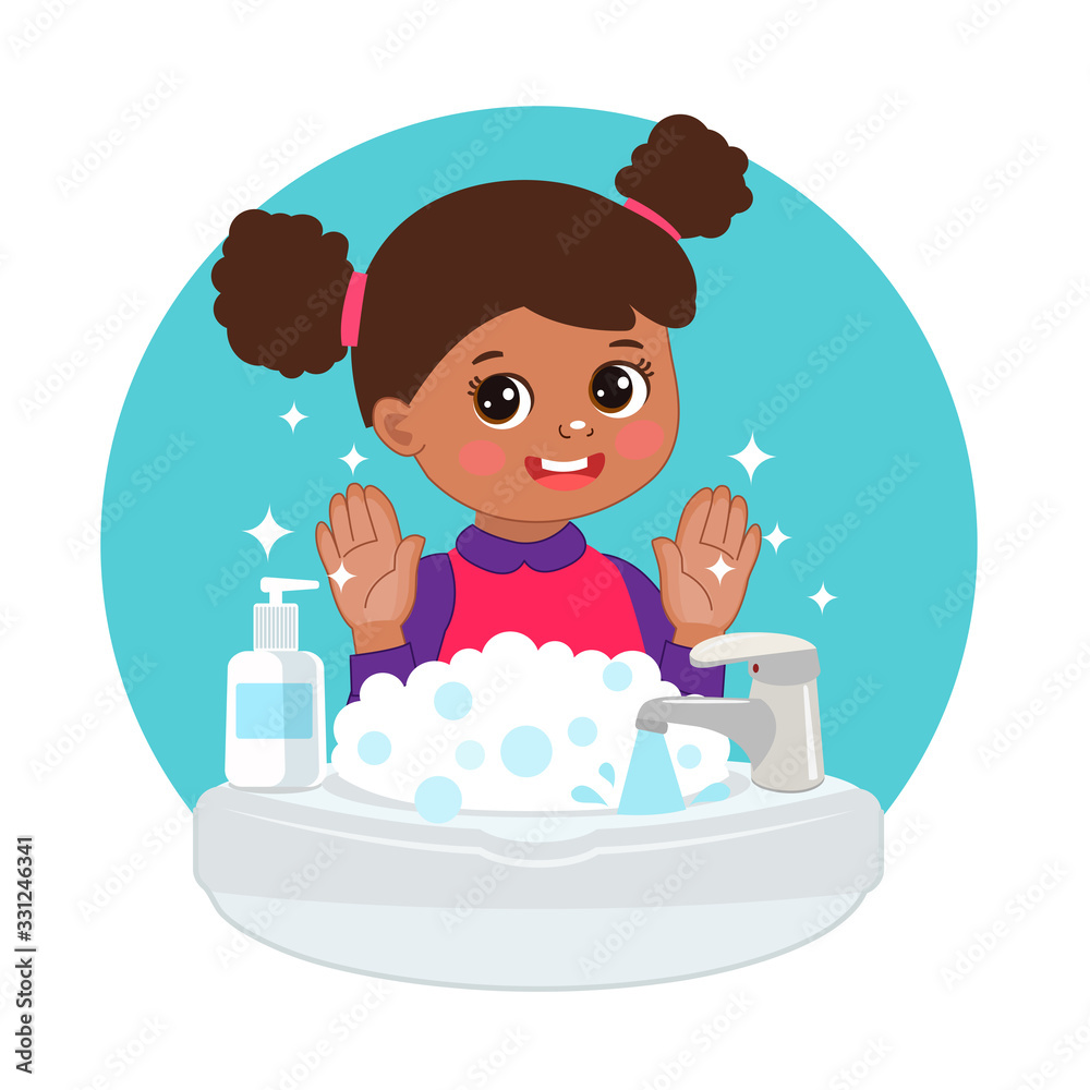 Cartoon Girl Washing Hands
