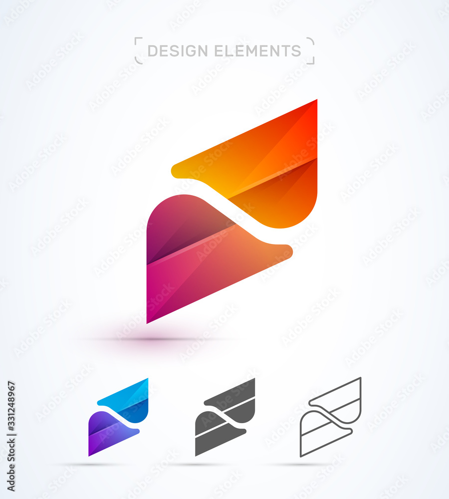 Abstract triangle, two elements, synergy logo design template ...