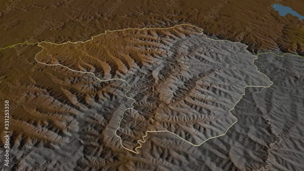 Butha-Buthe, district with its capital, zoomed and extruded on the ...