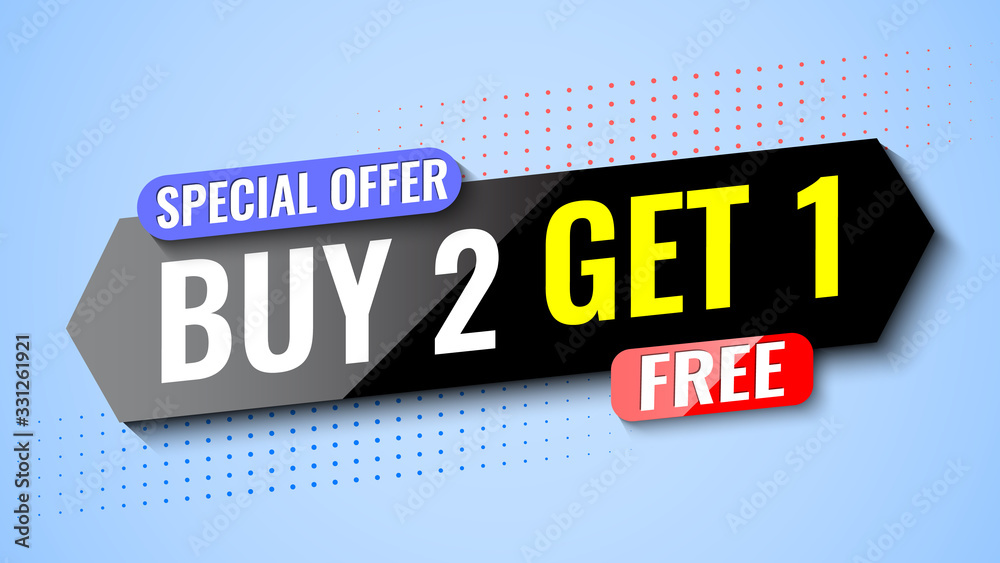 Buy 2, get 1 free. Special offer banner. Vector illustration. Stock ...