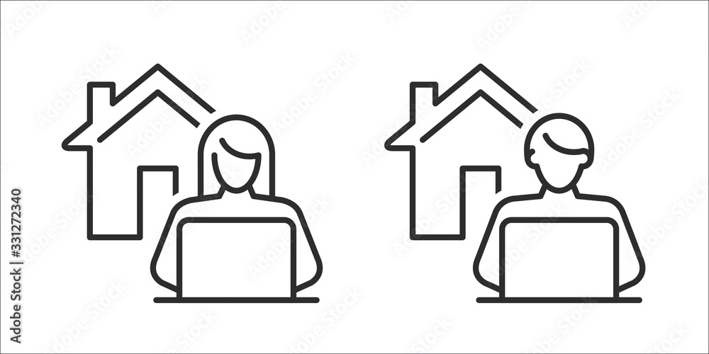 Work from home - Remote work online icon, sign - Coronavirus quarantine ...