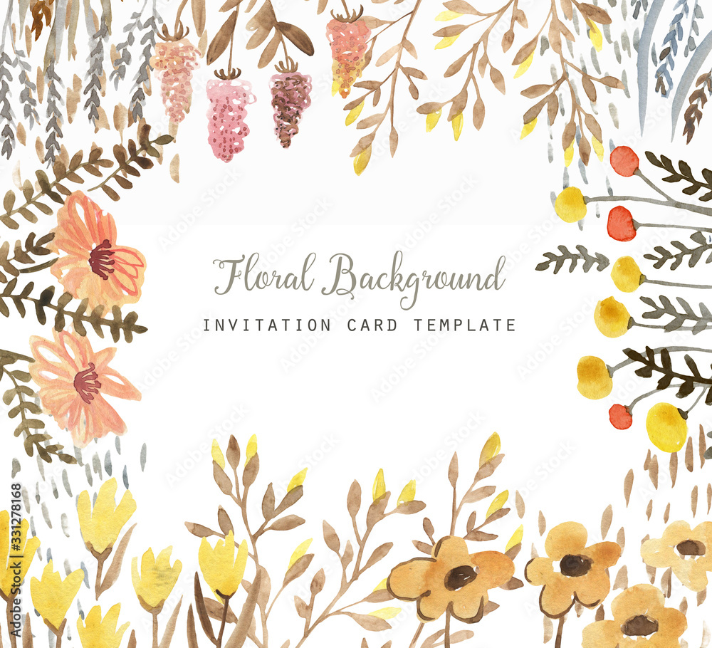 Hand-drawn watercolor floral background. Summer blossom. Tender frame ...