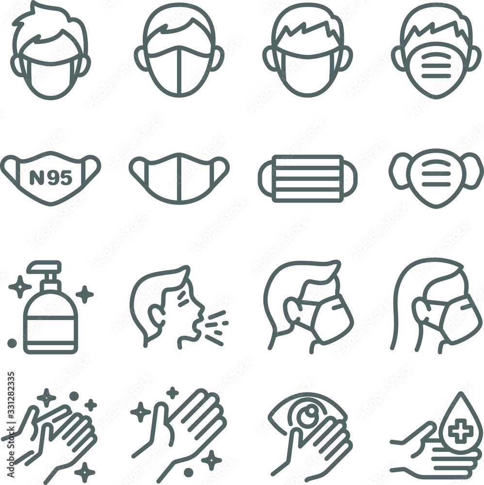 Mask protection virus icon set vector illustration. Contains such icon ...