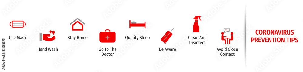 Coronavirus Prevention Tips Flat Vector Icons. Coronavirus Prevention ...