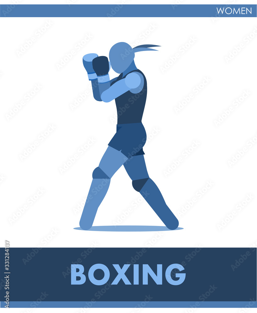 Boxing vector icons. Female match on ring. Pictogram women sport ...