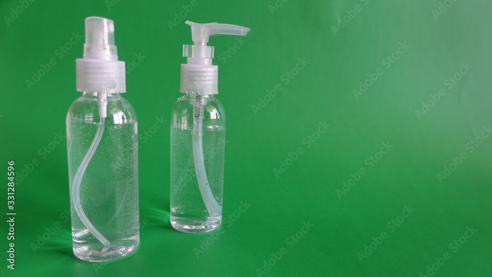 Green Screen With Liquid Soap Bottel And Antiseptic Spray Stock Photo ...