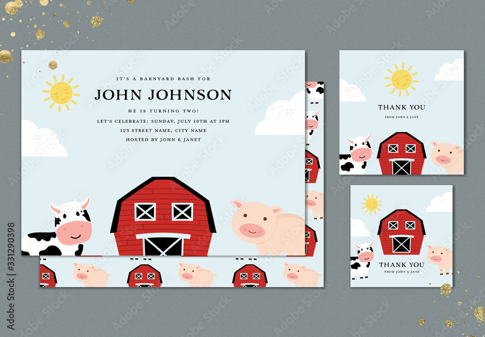 Barnyard Theme Birthday Party Collection Stock Template | Adobe Stock