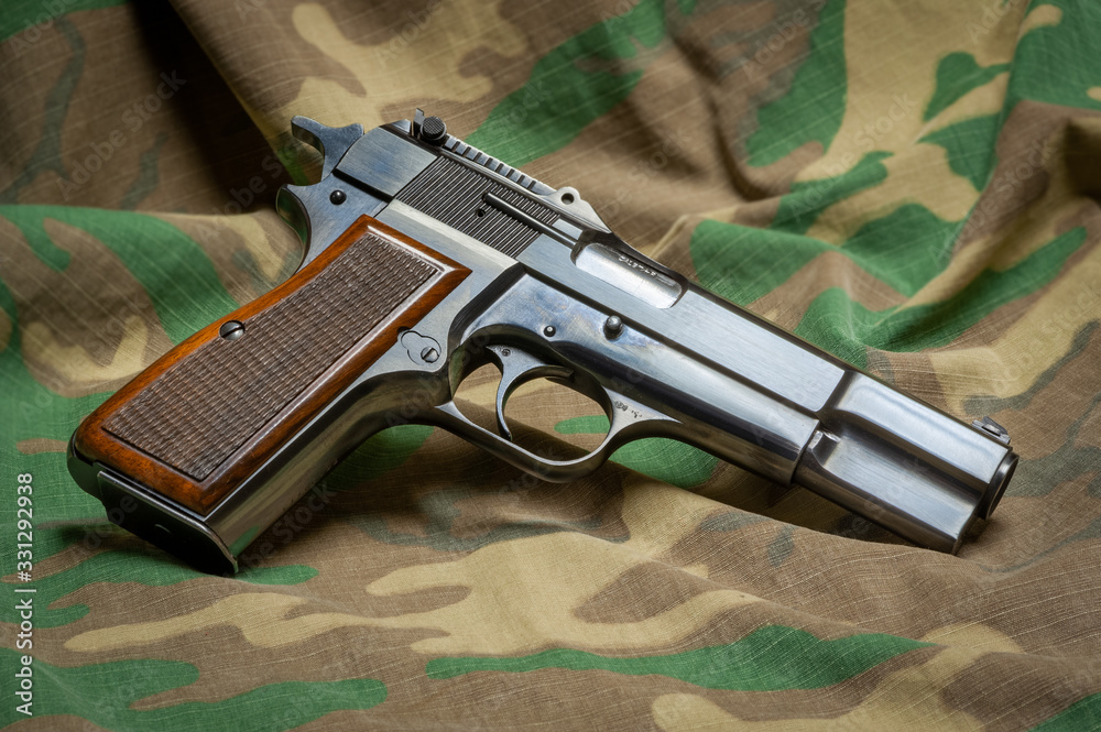 Belgian made Browning Hi-Power 9mm semiautomatic handgun with wood ...