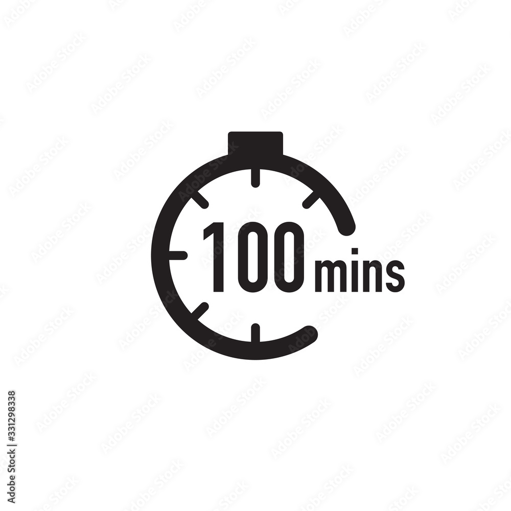 100 minutes timer, stopwatch or countdown icon. Time measure ...