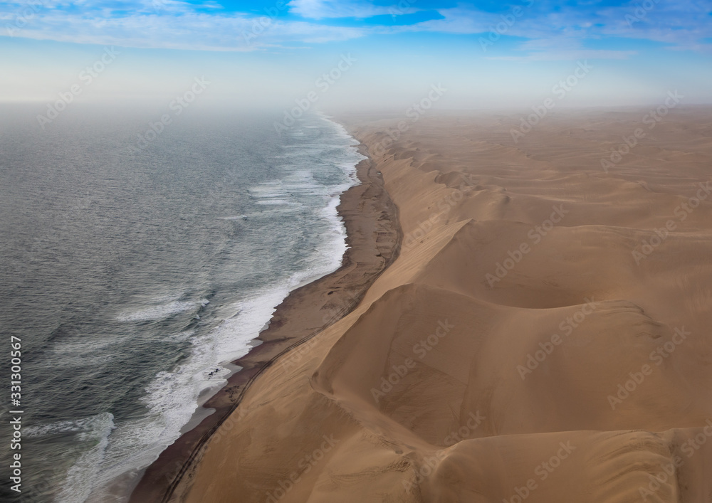 Aerial picture of the landscape of the Namib Desert and the Atlantic ...