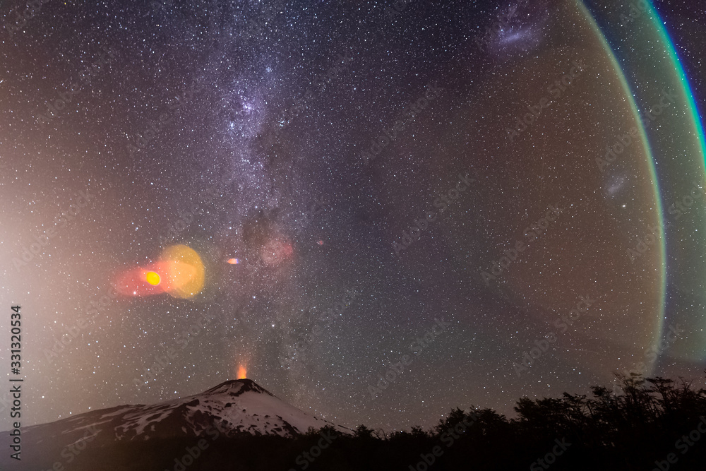 Thousands of stars in the sky with the Milky Way above the Villarrica ...
