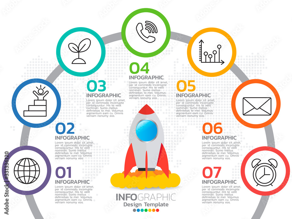 Business 7 step process chart infographics with step circles. Stock ... Business 7 step process chart infographics with step circles. Stock ...