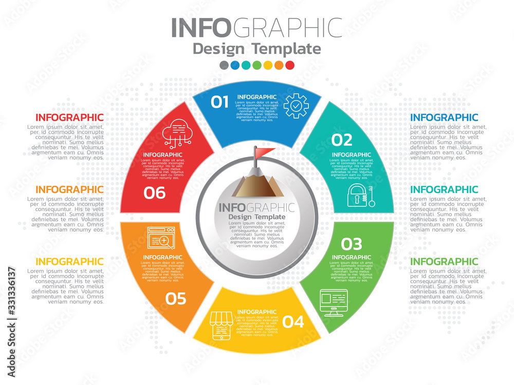 Business 6 step process chart infographics with step circles. Stock ...