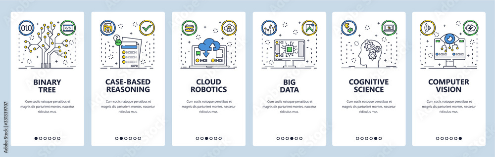 Computer science website and mobile app onboarding screens vector ...