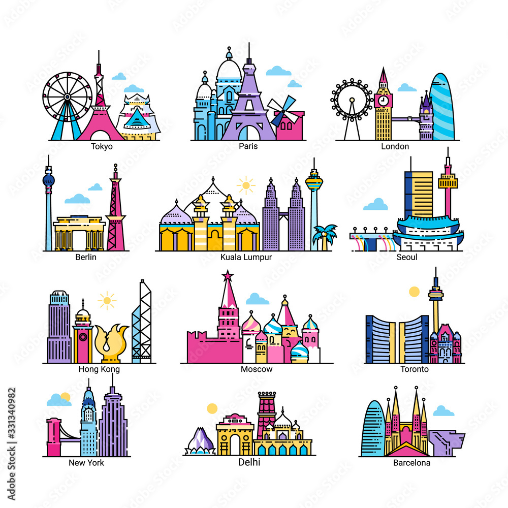 City skyline world famous capital vector illustrations. Cartoon ...