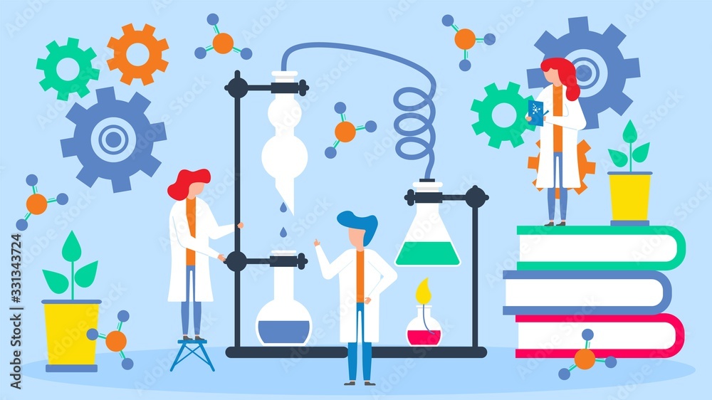 Scientists analyze data vector illustration. Group of scientists people ...