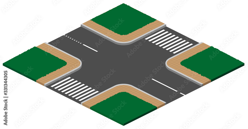 Unregulated crossroads intersection with pedestrian crossing 3d ...