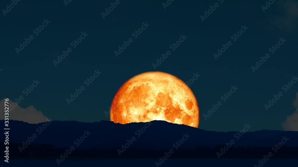 4k Super blood moon rise back on silhouette island on the night sky ...