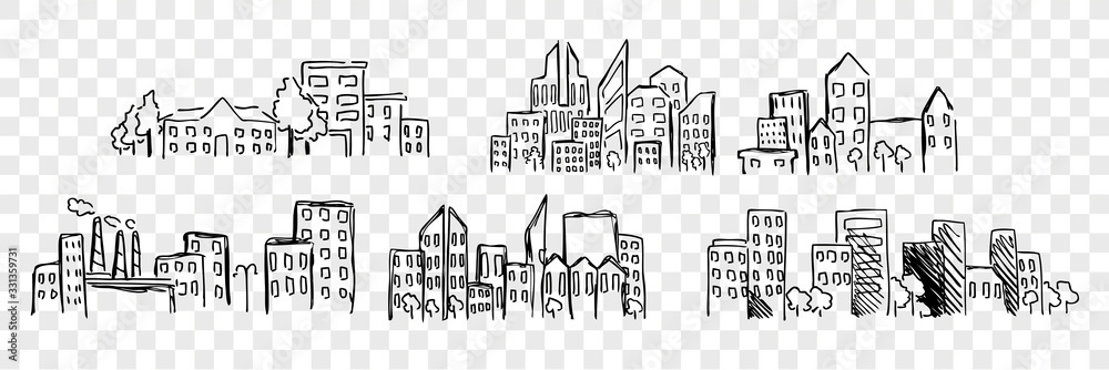 Hand drawn buildings, skyscrapper set collection Stock Vector | Adobe Stock
