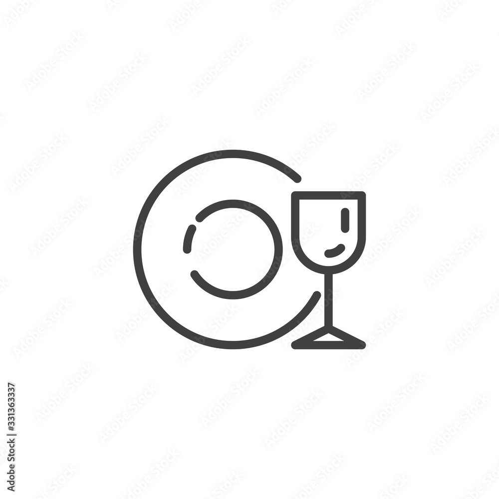 Clean plate and wine glass line icon. linear style sign for mobile ...