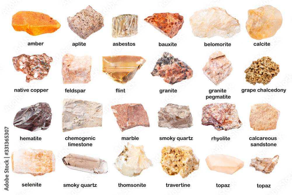 set of various unpolished rocks with names Stock Photo | Adobe Stock