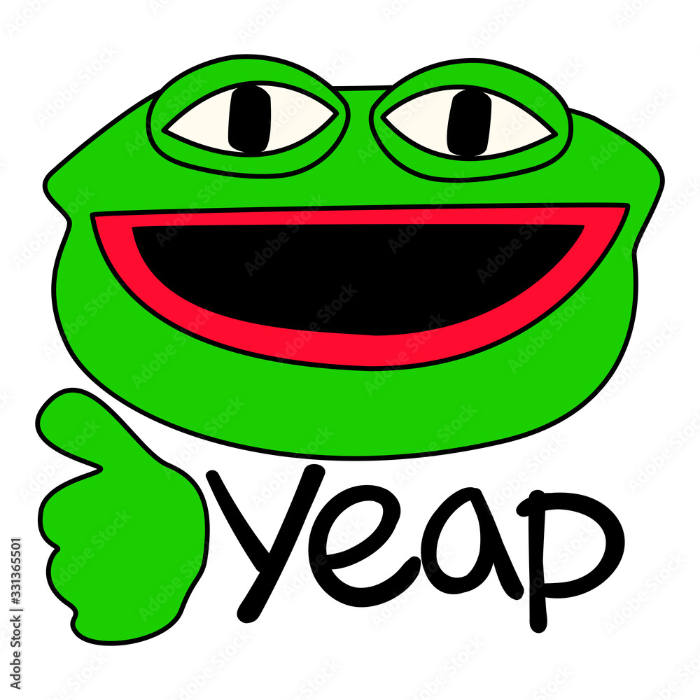 "Yeap", approving gesture of the thumb. Green toad, character of memes ...