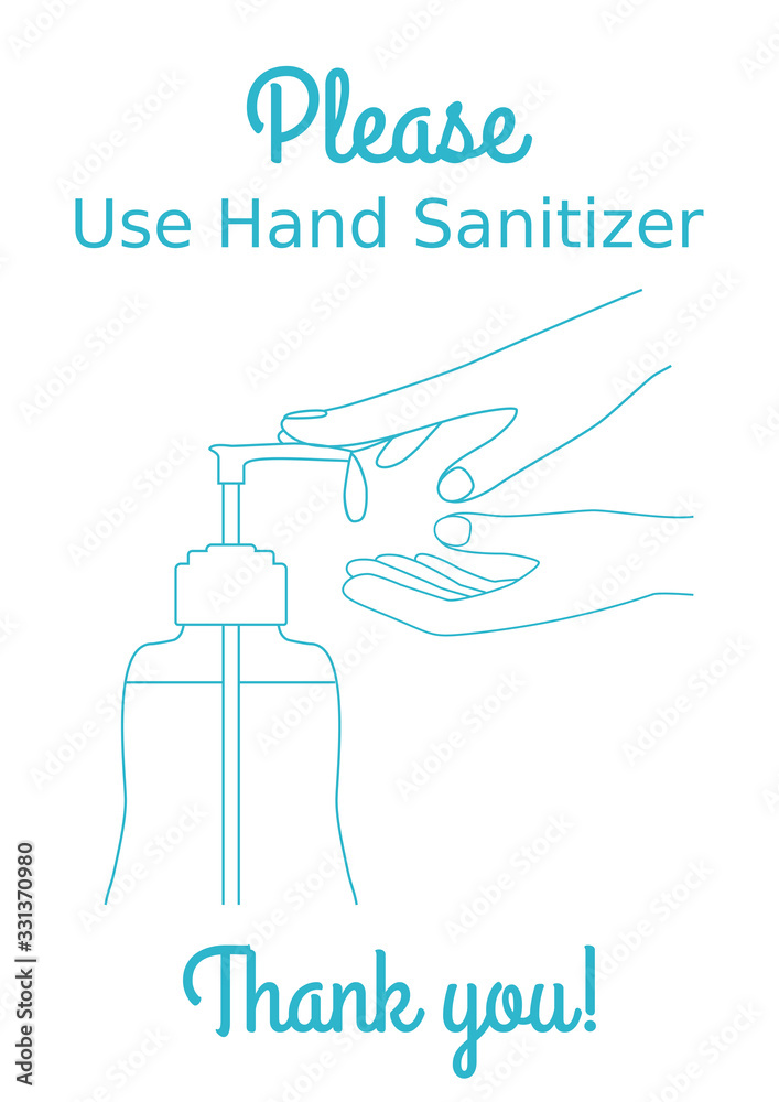Vector illustration 'Please use hand sanitizer. Thank you!'. Poster for ...