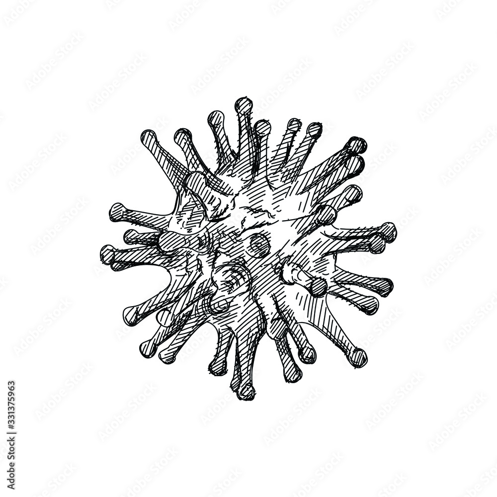 Hand-drawn sketch of coronavirus particle under microscope. Coronavirus ...