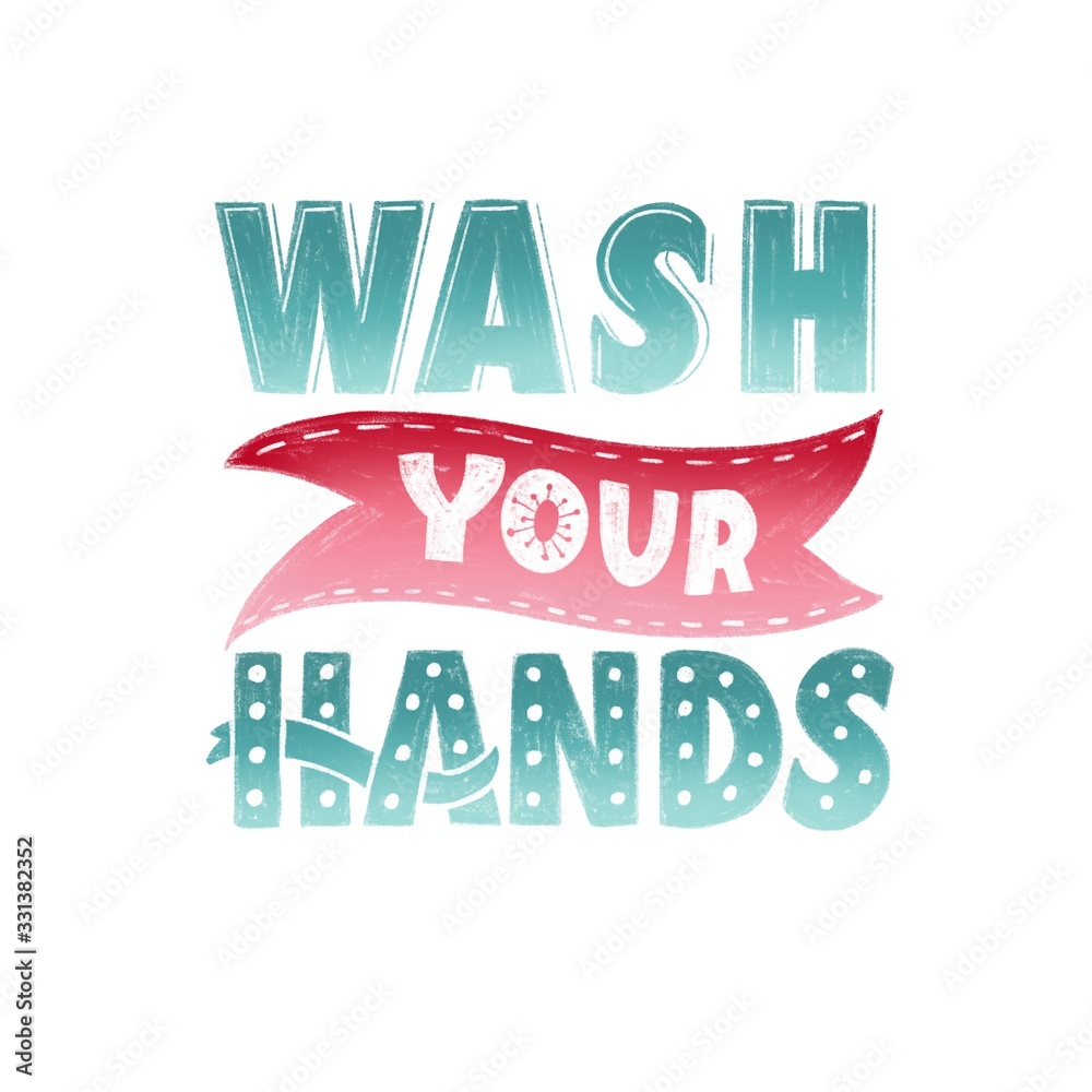 Poster with virus infection prevention tips. Handwritten lettering with ...