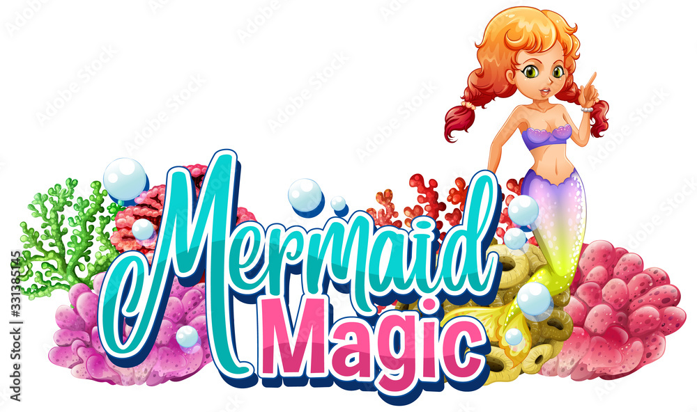 Font design for word mermaid magic with cute mermaid underwater Stock ...