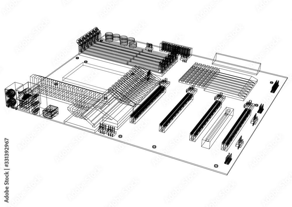 Computer Motherboard blueprint Stock Illustration | Adobe Stock