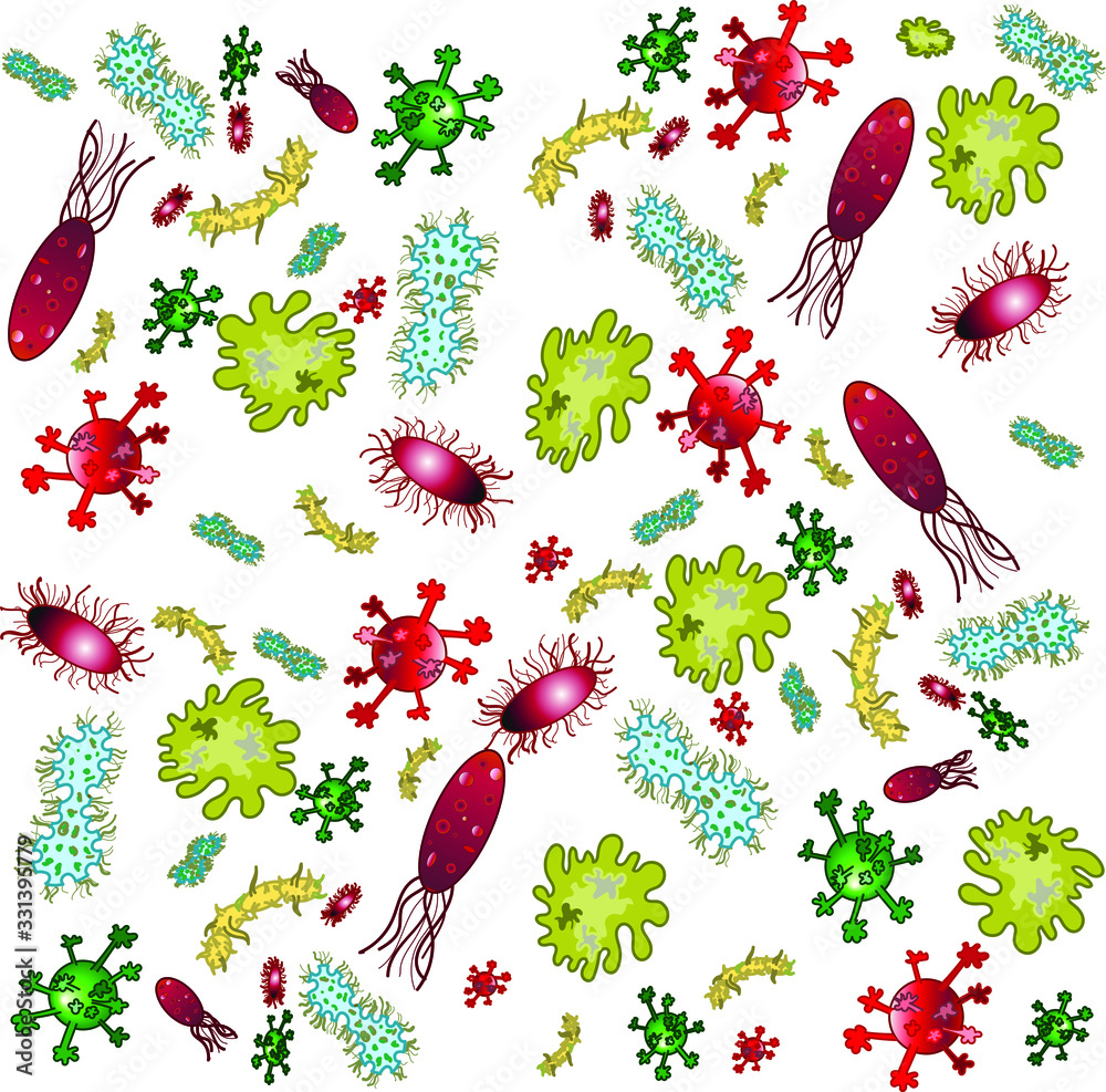 Cells of coronavirus infection. The cartoon texture of bacterias. Stock ...