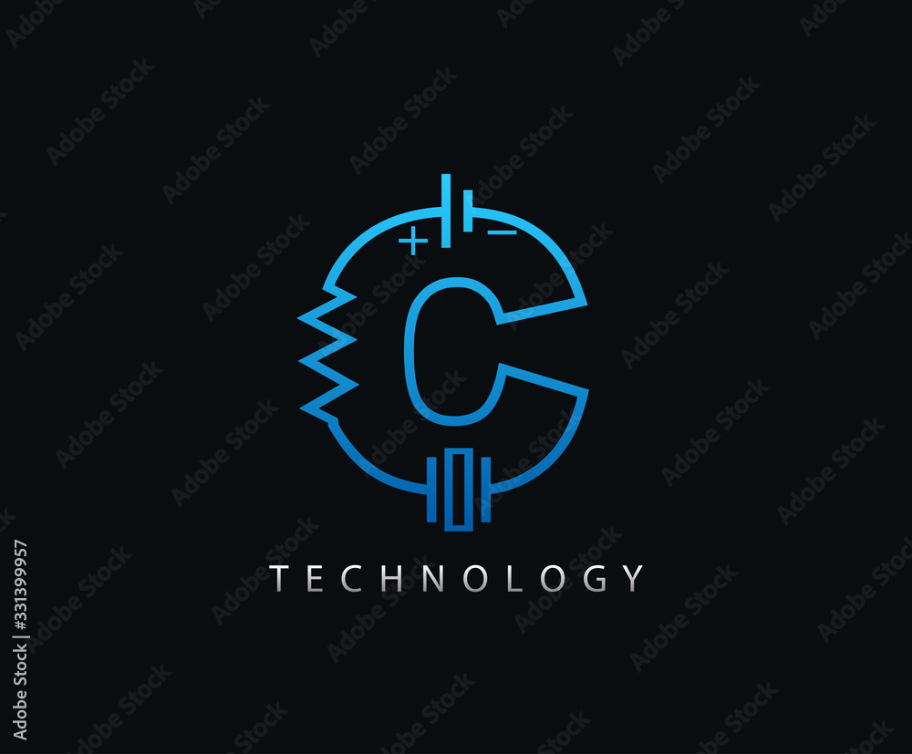 Electric C Letter Icon Design With Electrical Engineering Component ...