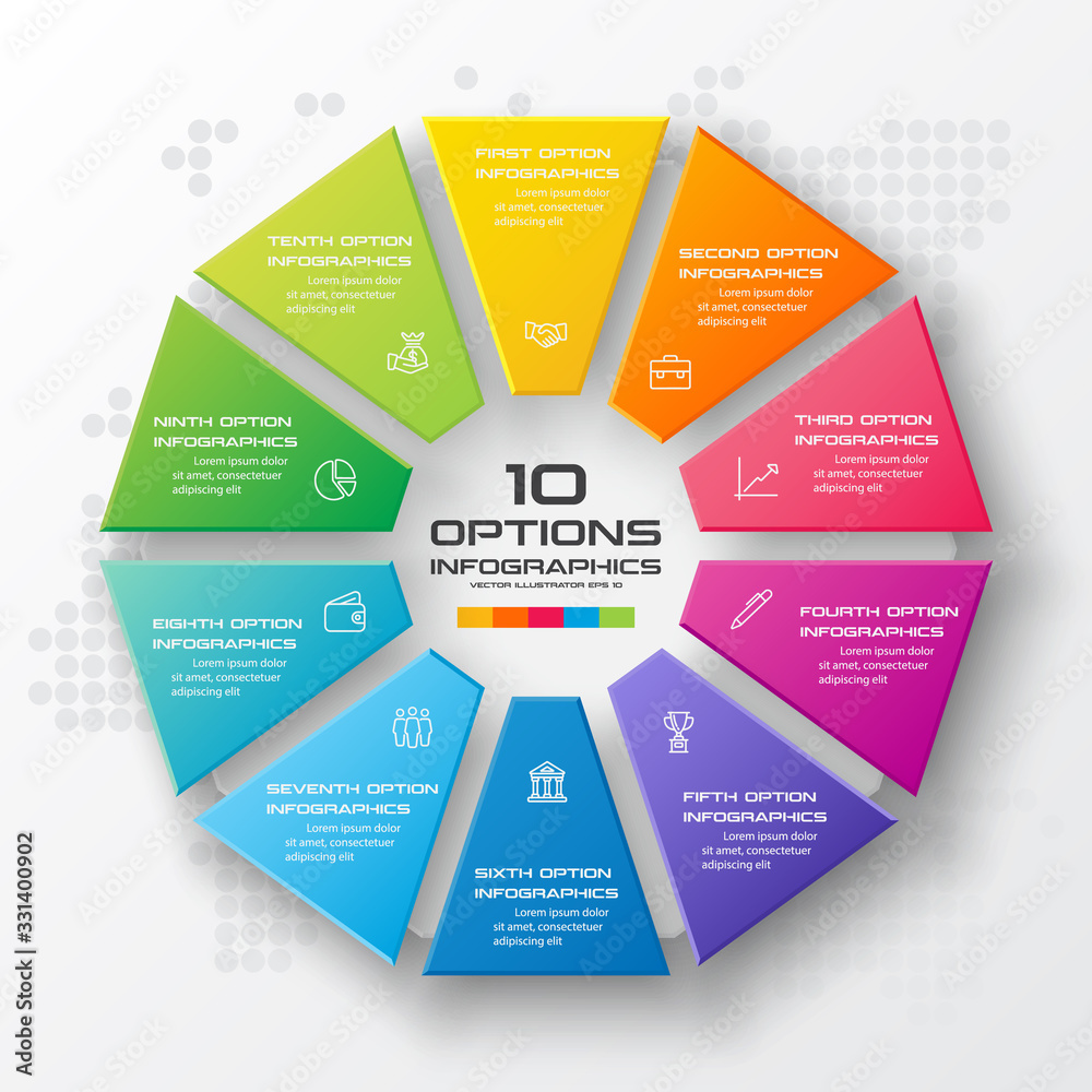 Decagon for infographics,Diagram with 10 options,Vector template for ...