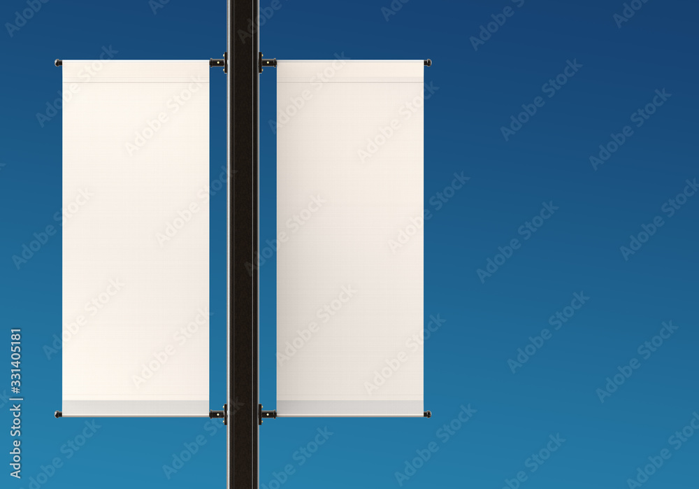 Empty Double Lamp Post Banners on Sky Background. Standard Size of ...