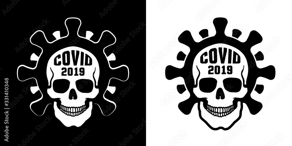 Coronavirus skull logo in stamp style. Death virus icon. Lethal viral ...