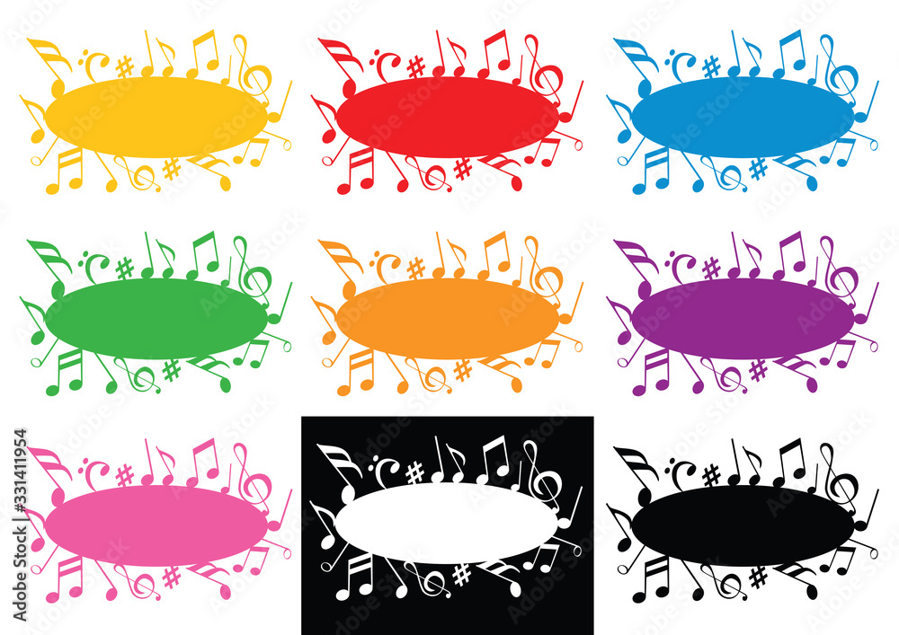 étiquettes vierges de différentes couleurs sur le thème de la musique ...