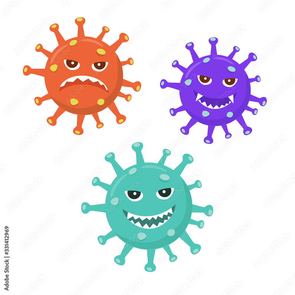 Corona virus vector illustration with facial expression in flat style ...