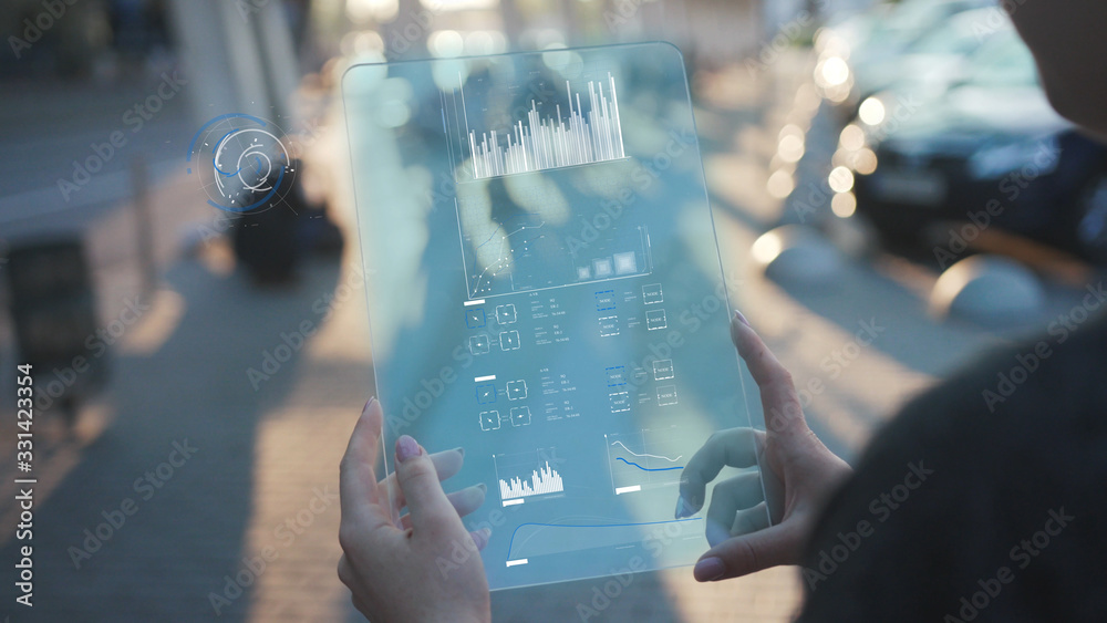 Future Vertical Tablet. Business Background. The Woman Use Tablet with ...