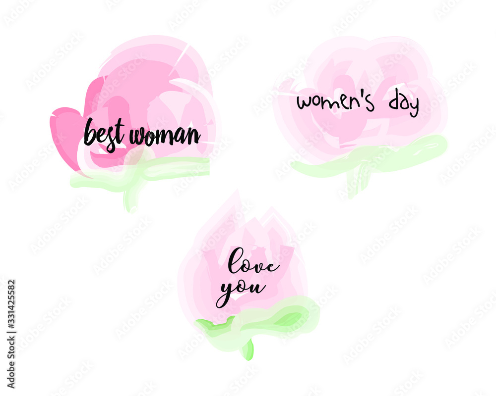 vector illustration, set of watercolor flowers with romantic ...