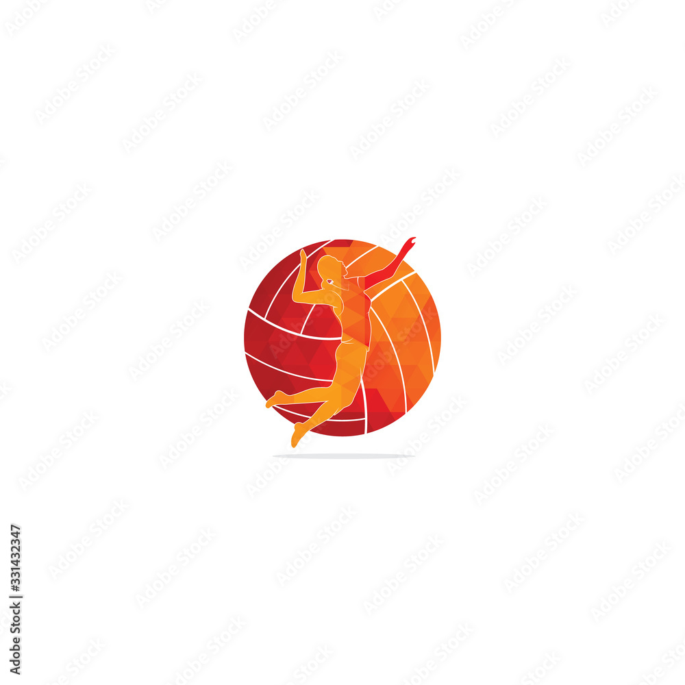Female volleyball player logo.Abstract volleyball player jumping from a ...