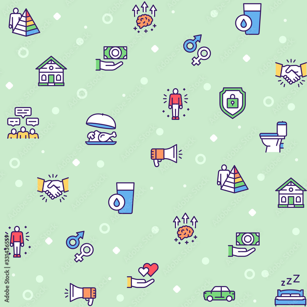 Hierarchy of human needs linear color icon set. Maslow Pyramid concept ...