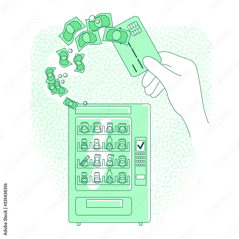 Cashless payment thin line concept vector illustration. People buying ...