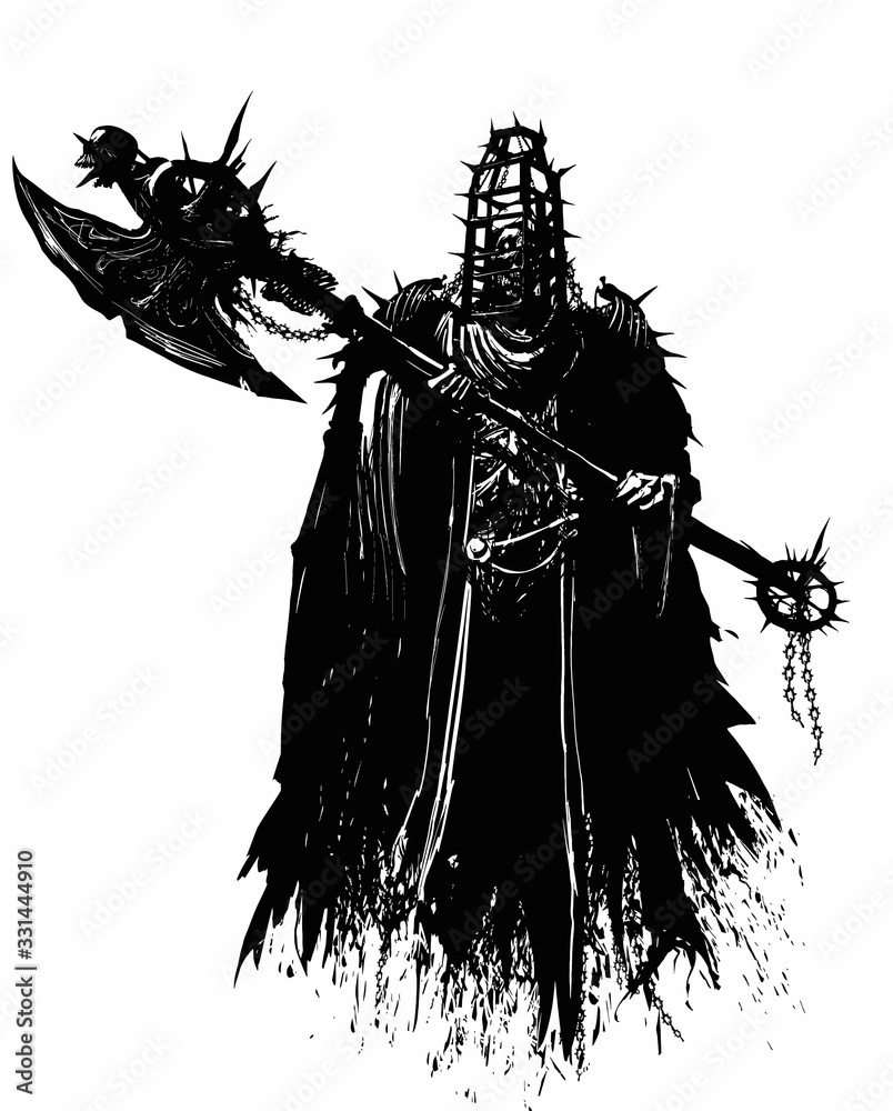 A terrible Ghost executioner, with a skull on his shoulders, imprisoned ...