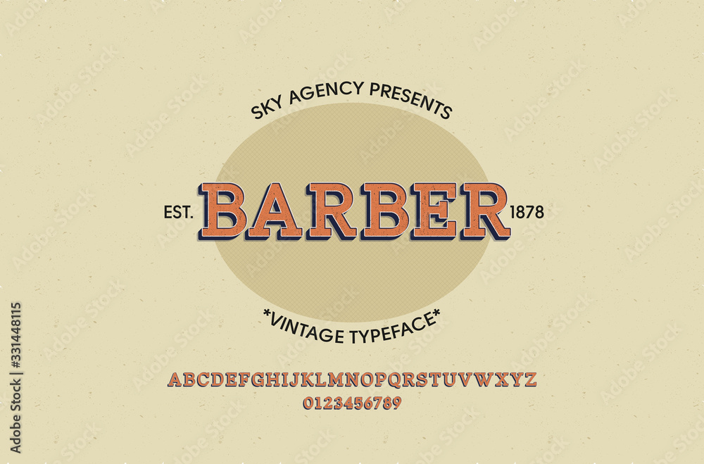 Vintage style font and alphabet for different designs. Barber typeface ...