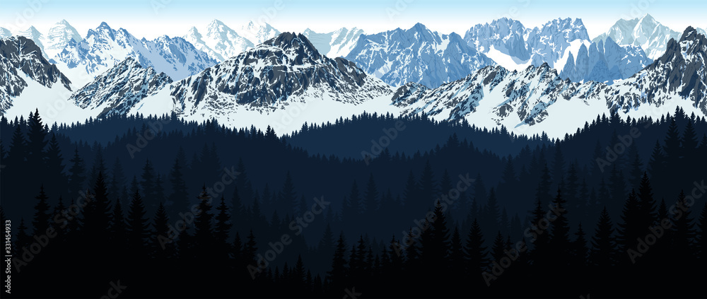vector seamless Alaska Mountain with woodland background illustration ...