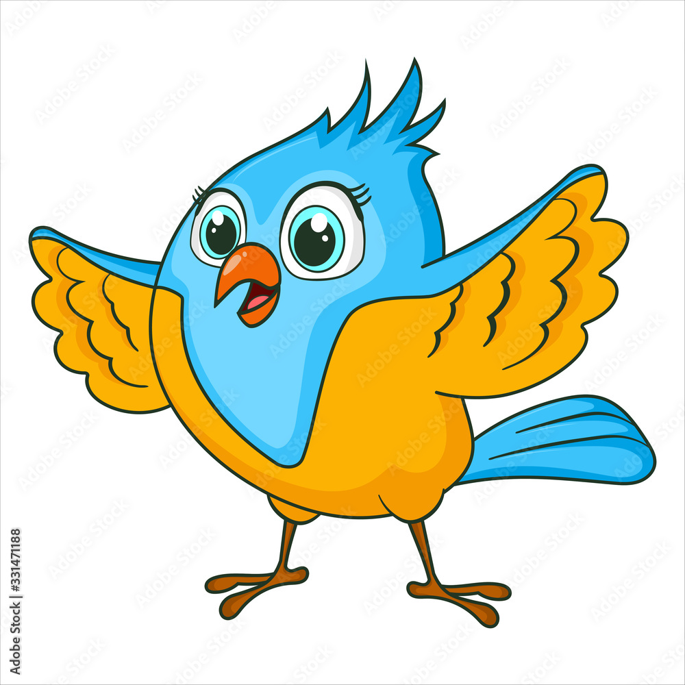 Littel Bird waving. Cute Young bird isolated on white background. Happy ...