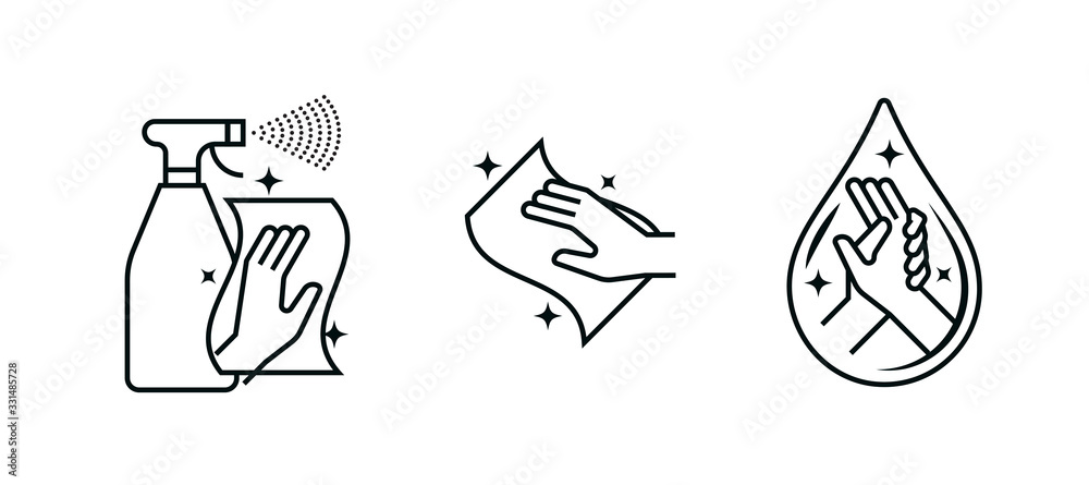 Hand wash sanitizer, antibacterial wipes and disinfection spray vector ...