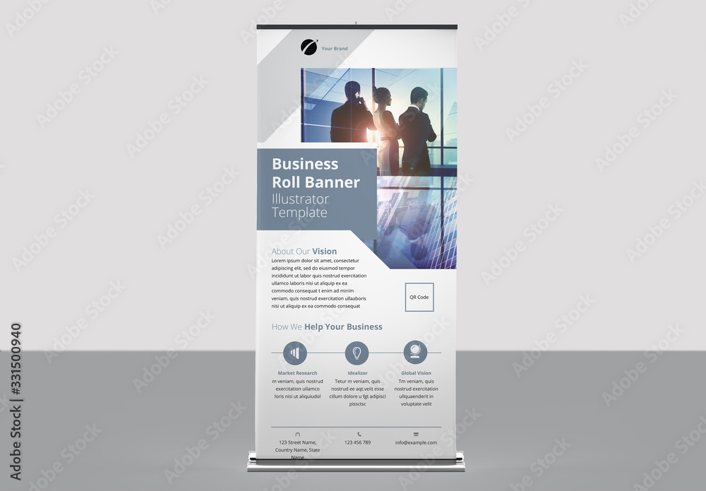 Roll Up Banner Layout with Geometric Elements Stock Template | Adobe Stock